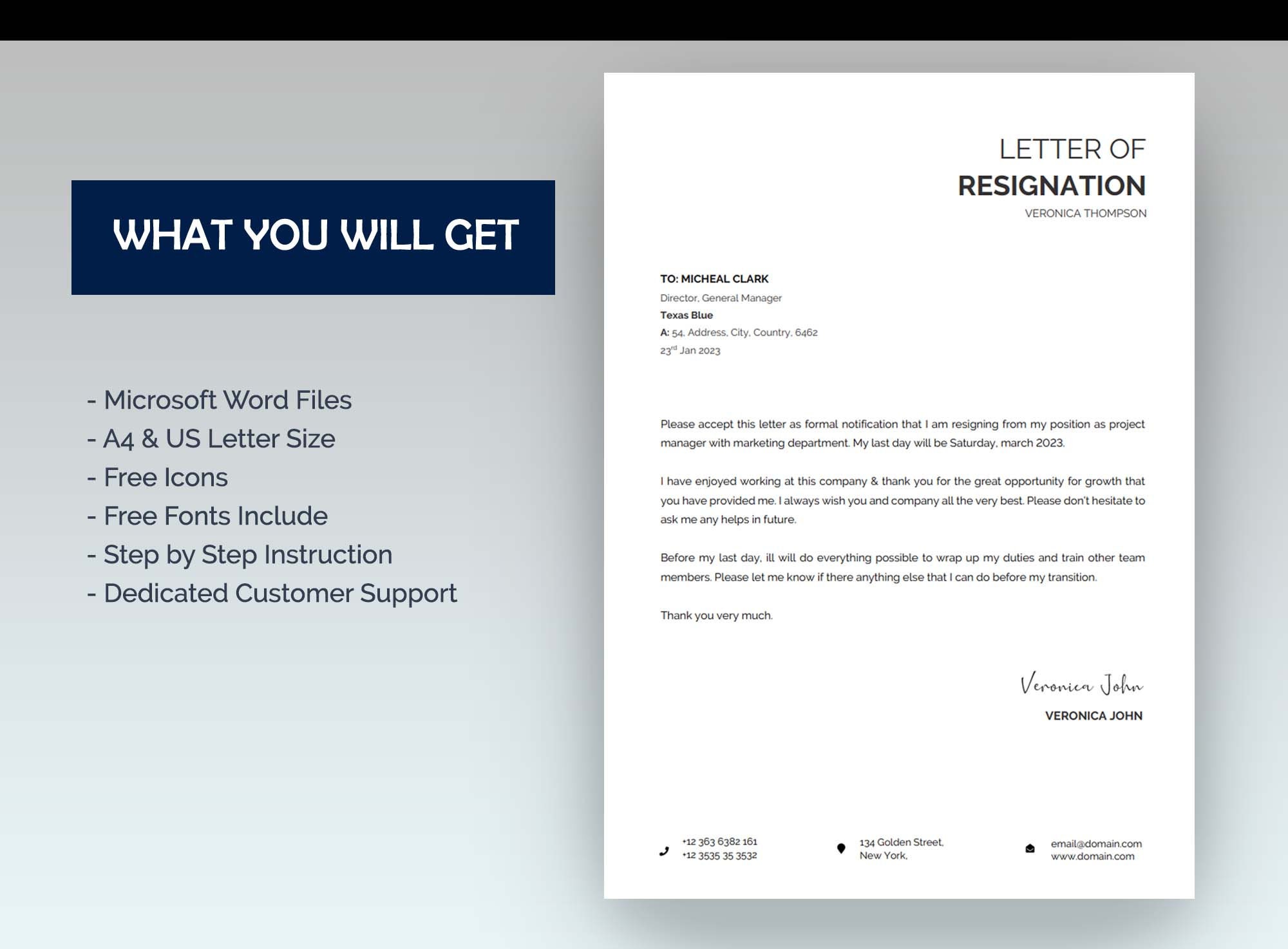 Resignation Letter Template Professional Resignation Letter - Etsy UK