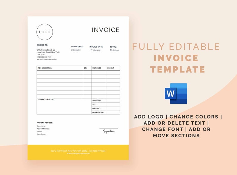 Invoice Template Word Editable Invoice Template Invoice - Etsy