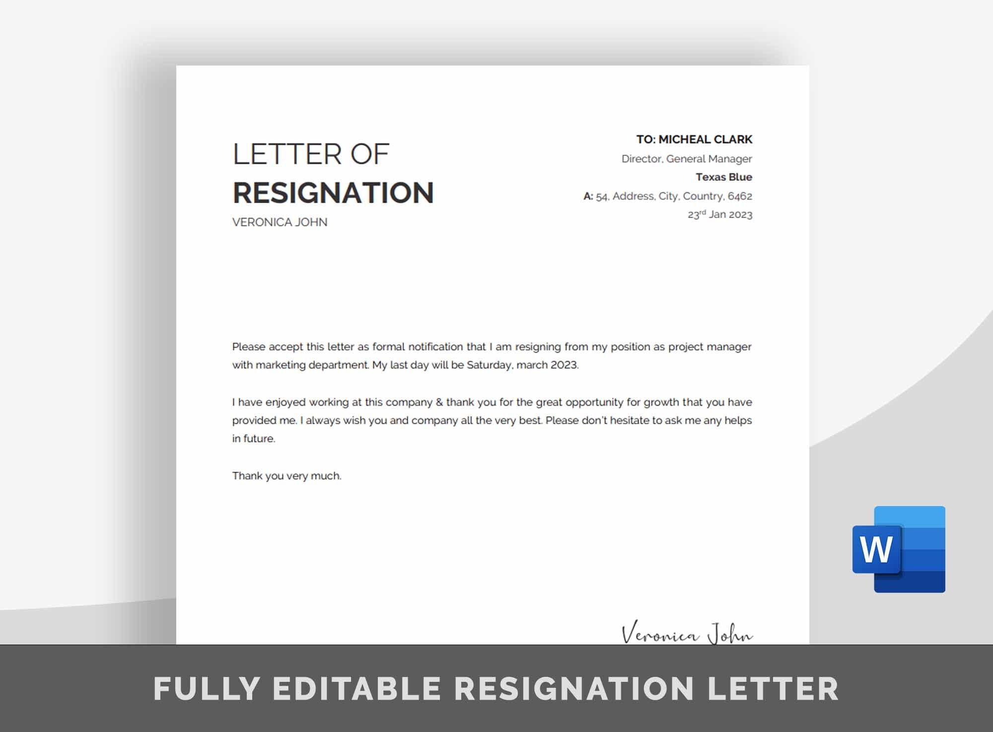 Resignation Letter Template Notice Letter Template (Download Now) - Etsy