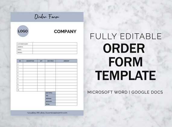 Order Form Template Editable Order Form Modern Order Form Etsy Hong Kong