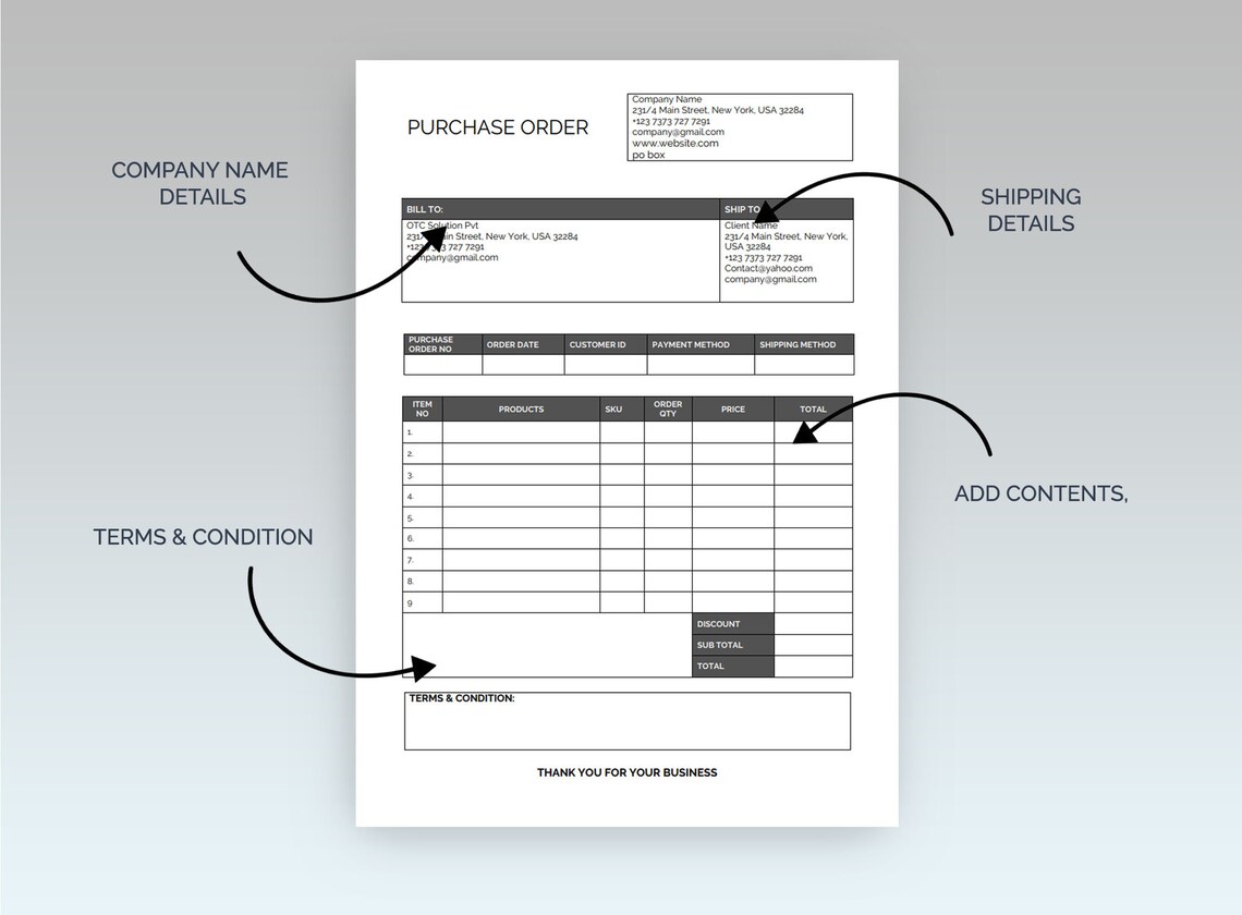 Purchase Order, Purchase Order Form, Printable Purchase Order Template ...