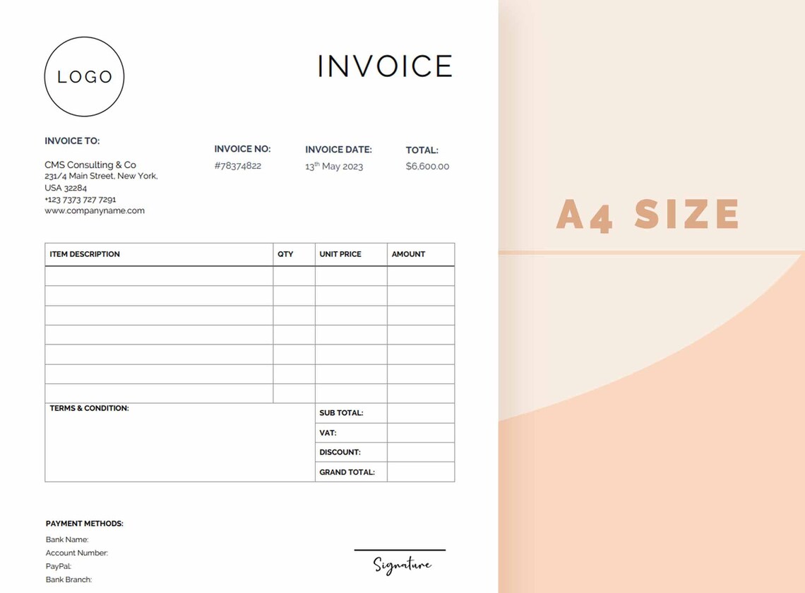 Invoice Template Word Editable Invoice Template Invoice - Etsy