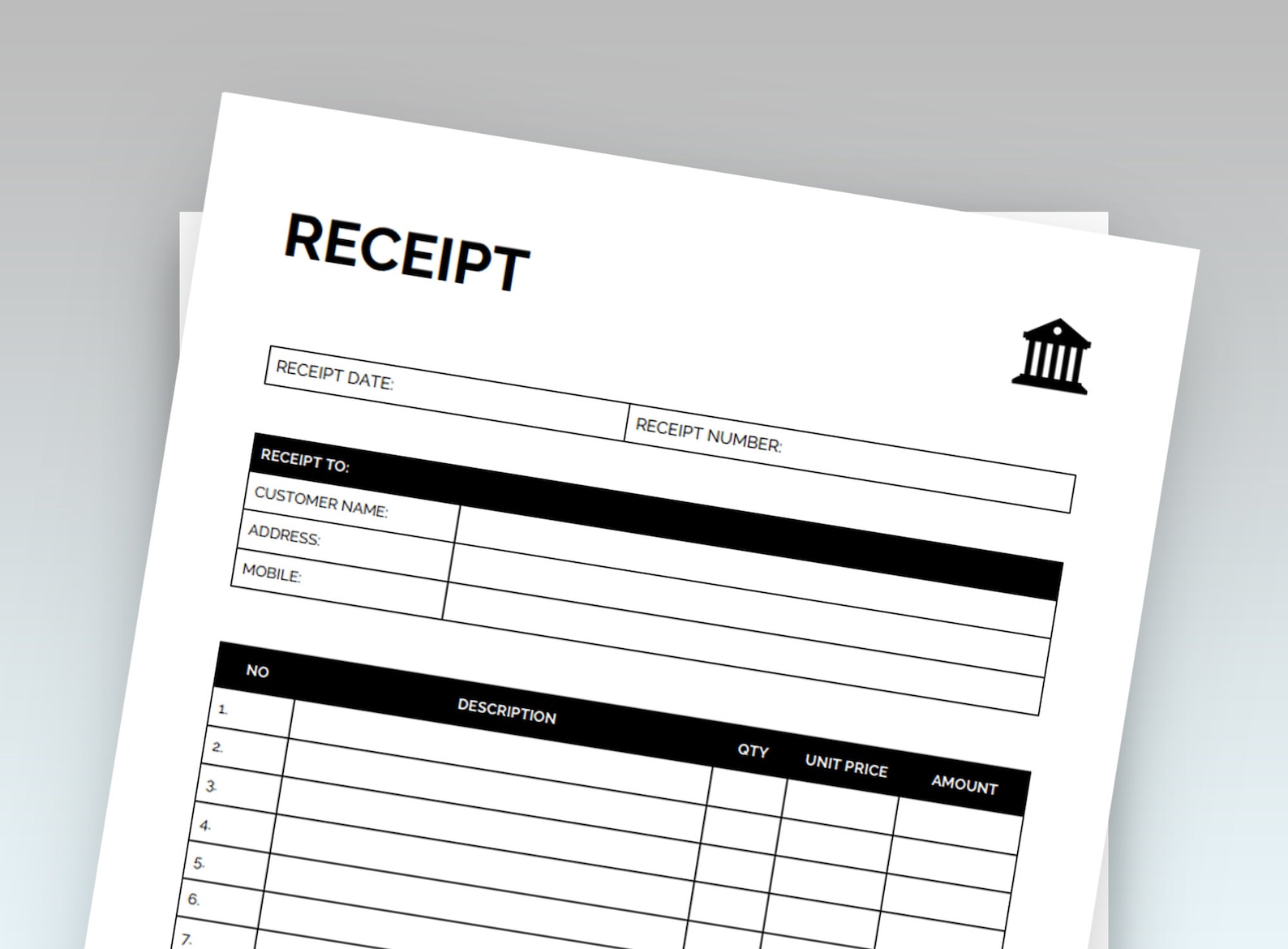 Receipt Template, Editable Receipt Template, Business Receipt, Invoice ...