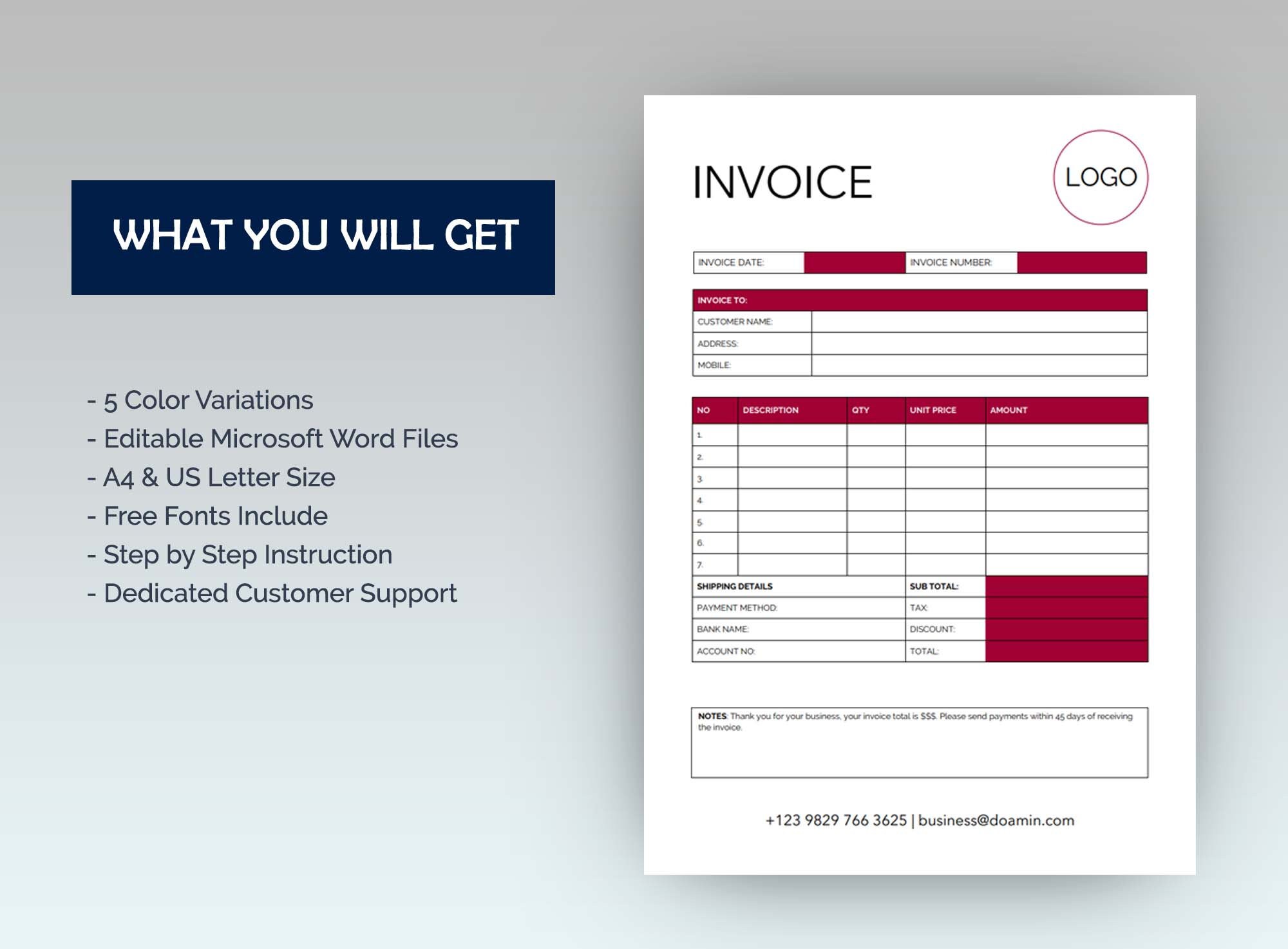 Editable Invoice Template Word Business Invoice Template - Etsy