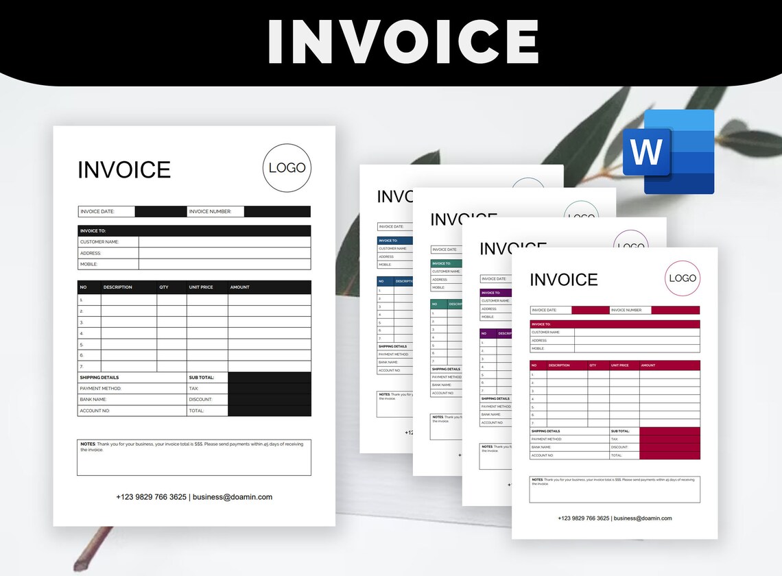Editable Invoice Template Word Business Invoice Template - Etsy