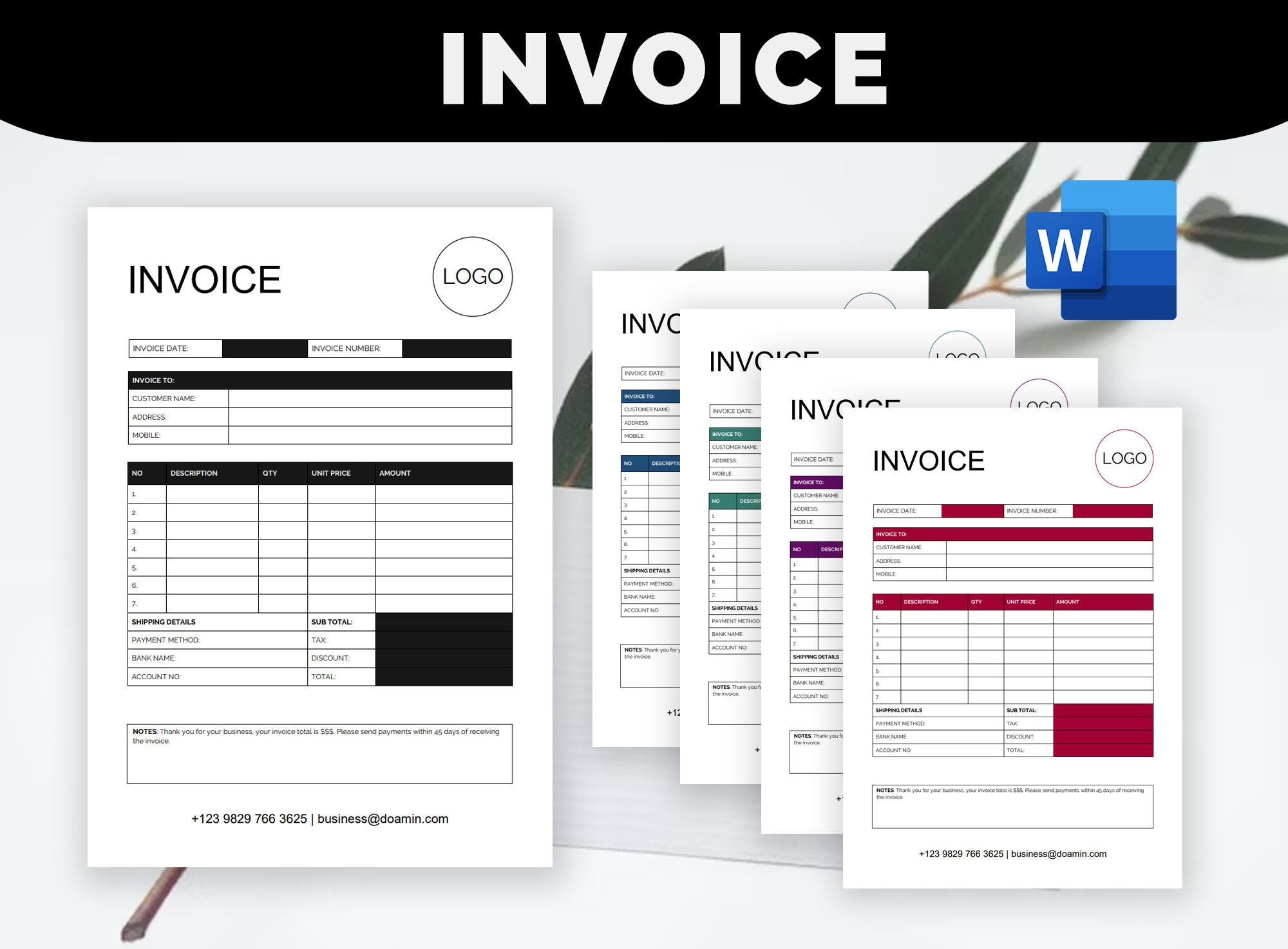 Editable Invoice Template Word Business Invoice Template - Etsy