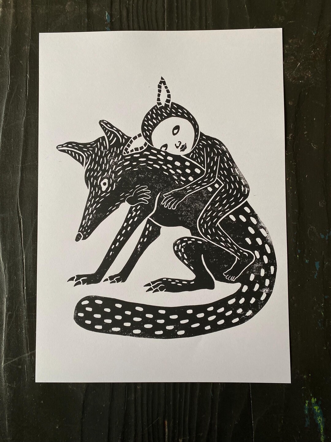 Wolf & Girl Lino Print - Etsy
