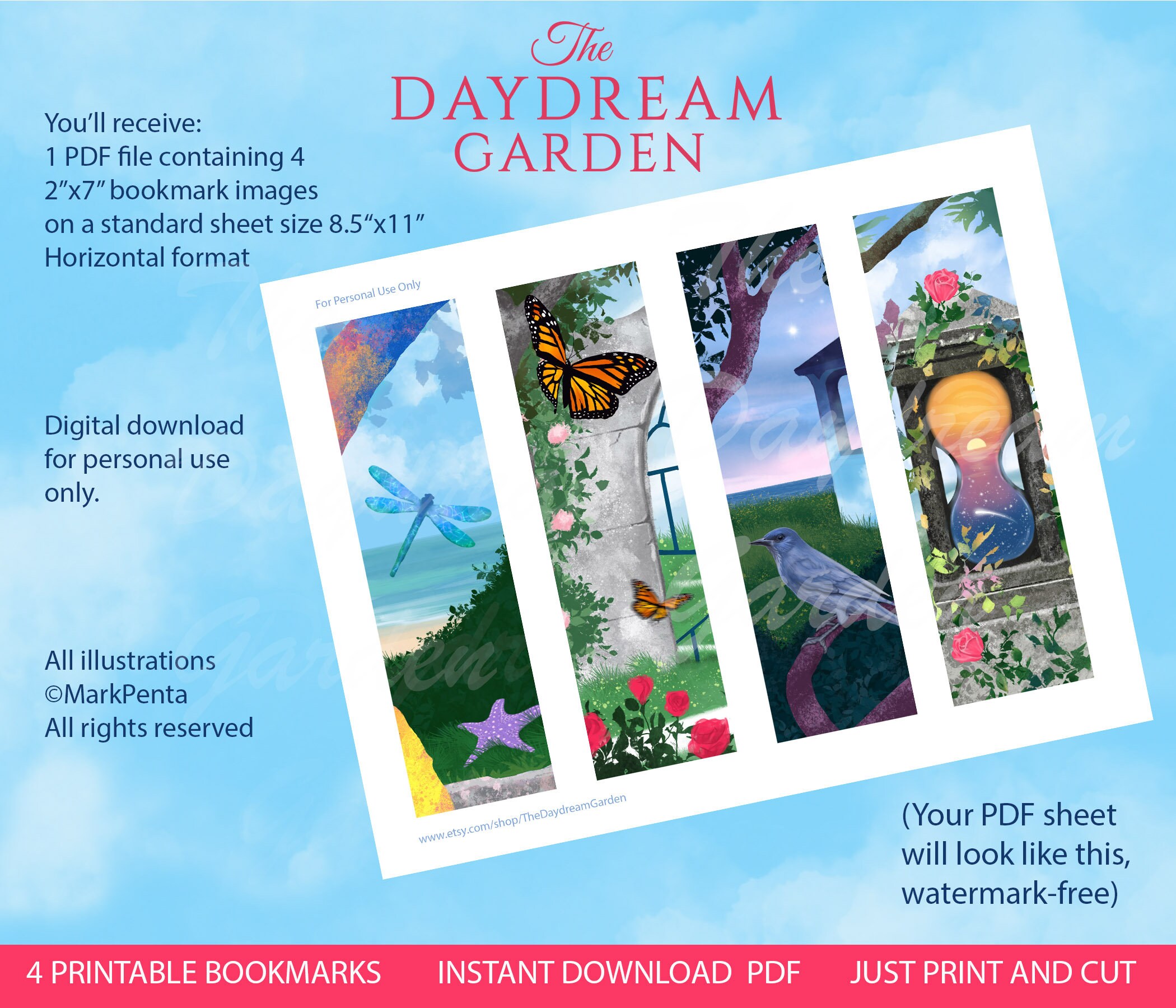 4 Printable Bookmarks From the Daydream Garden Set 1 - Etsy