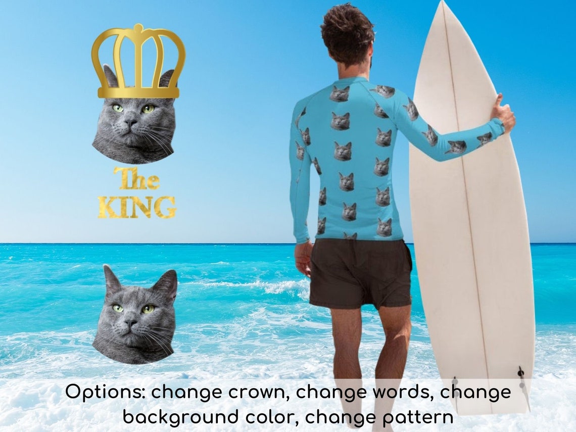 Custom Man Rash Guards Cat Dog Pets Crown Photo Athletic | Etsy