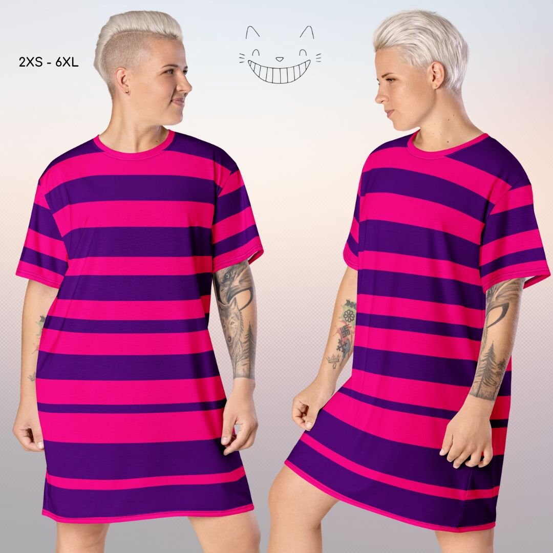 Alice in Wonderland Cheshire Cat T-shirt Dress Irregular Stripes Unisex ...