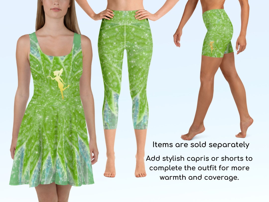 Tinkerbell Fairy Skater Dress Yoga Capris Shorts Halloween Running ...