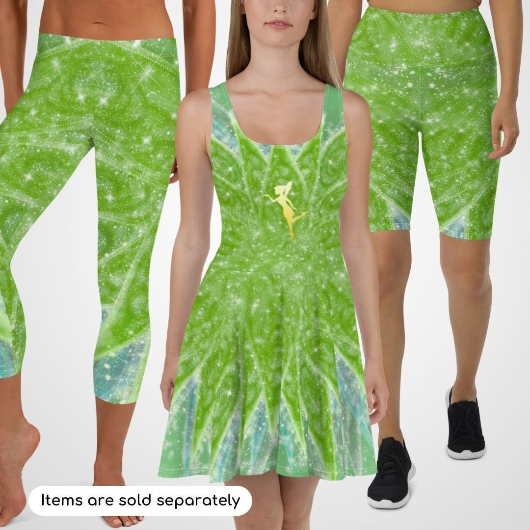 Tinkerbell Skater Dress Biker Shorts Capris Halloween Outfit, Cosplay ...