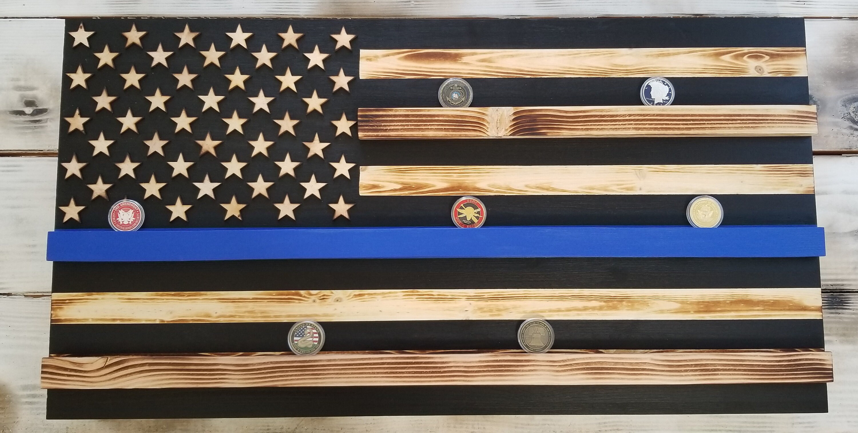 Thin Blue Line Challenge Coin Display Flag/police Lives - Etsy