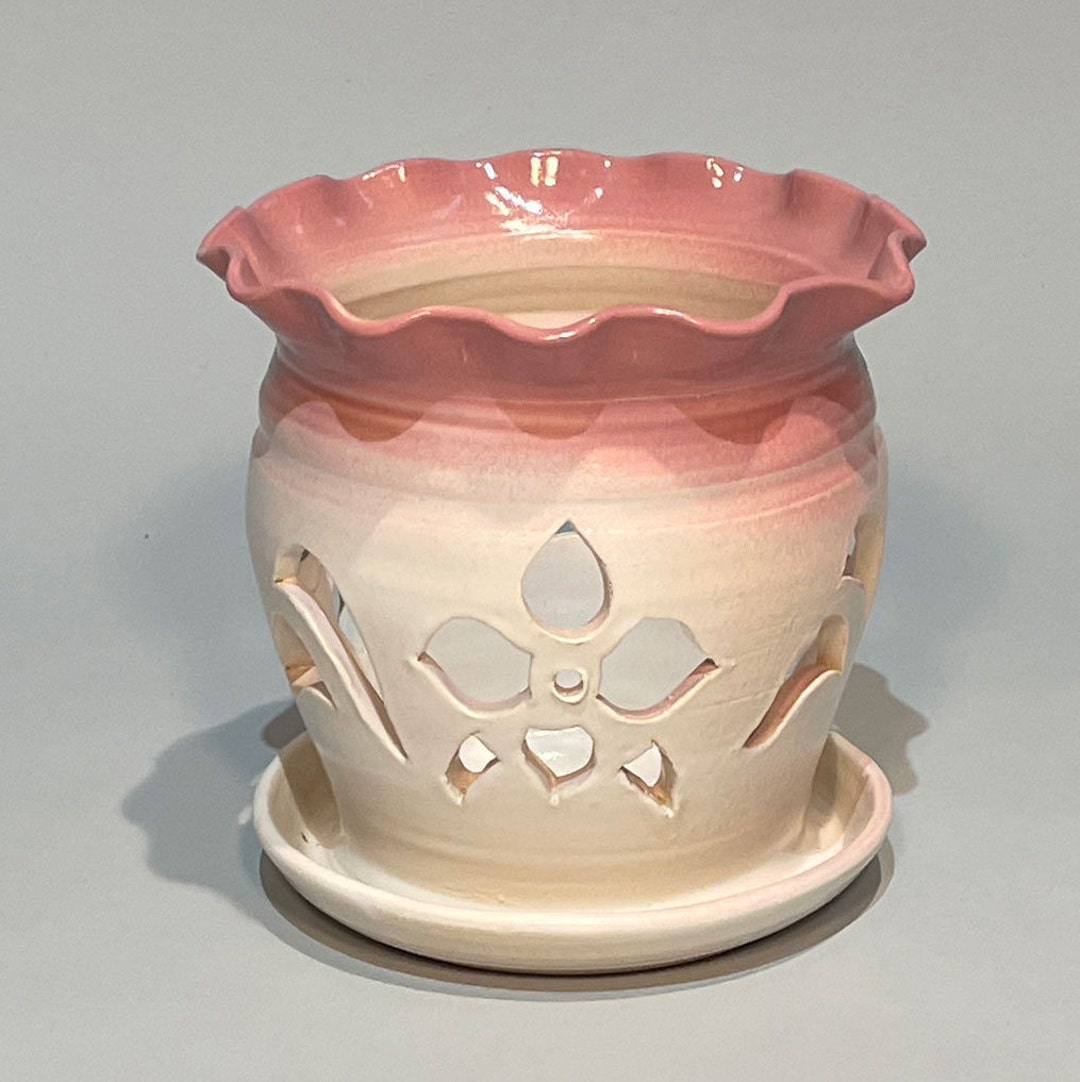 Ceramic Orchid Planter With Attached Plate Large - Etsy