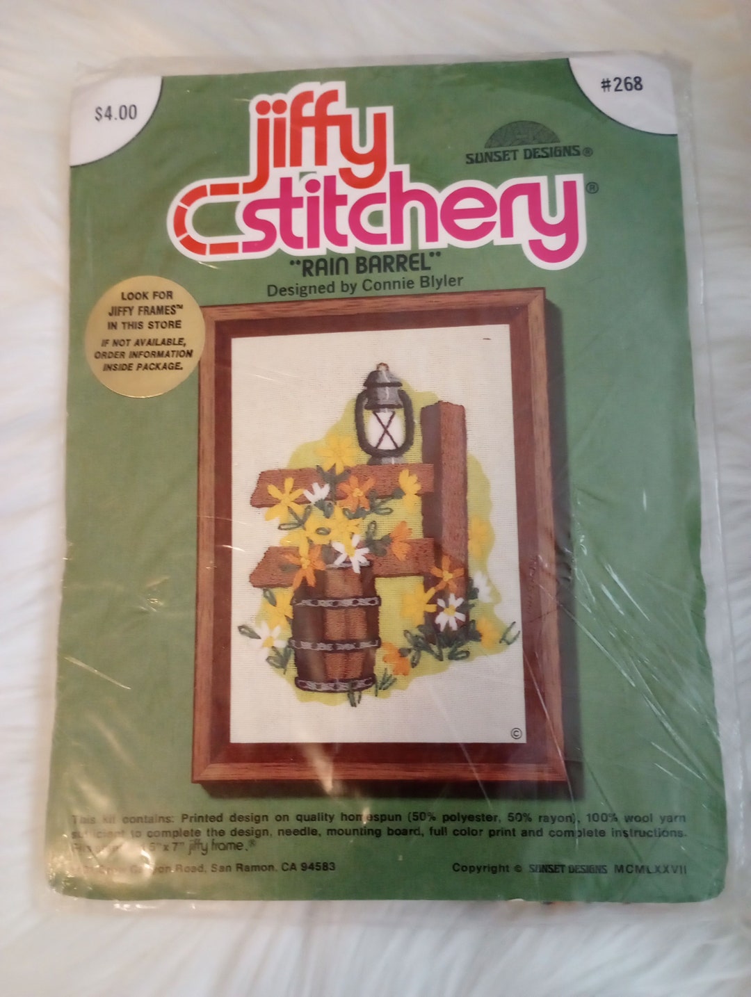 Vintage Sunset Designs jiffy Stitchery Kit 268 rain Barrel Original ...
