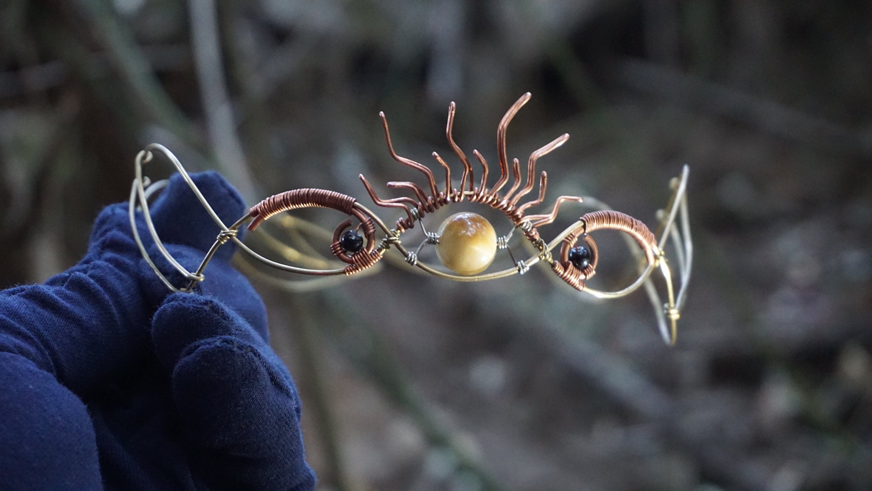Apollo Athena Crown Tiara Tiger Eye Obsidyen Natural Stones , Wire Wrap ...