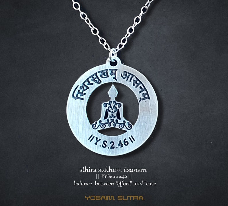 Sthira Sukham Asanam Necklace, Engraved Sanskrit Pendant, Yoga Jewelry ...