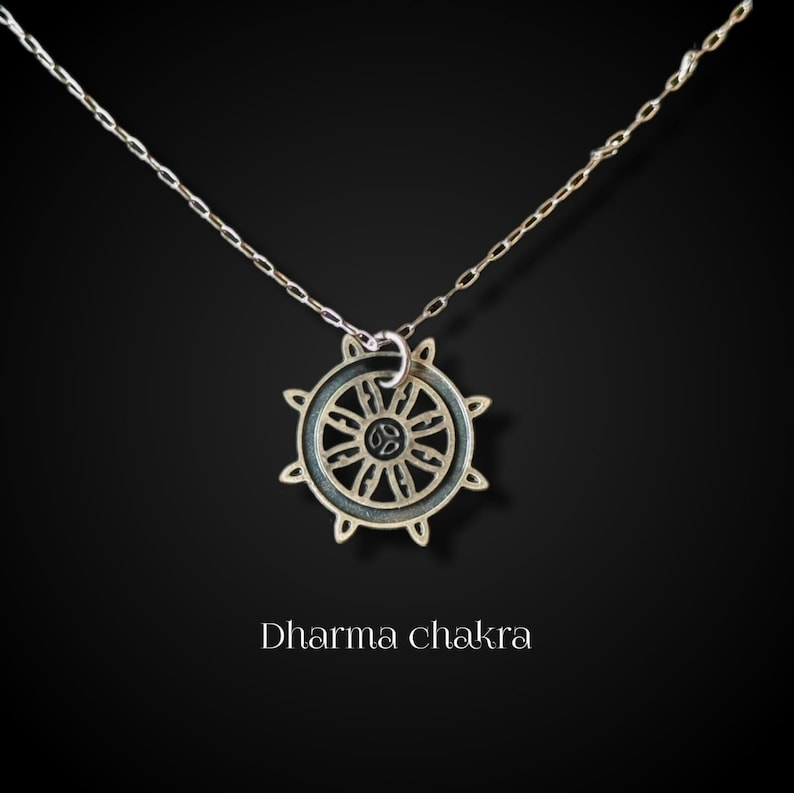Dainty Dharma Wheel Necklace, Gold or Silver, Buddhist Eightfold Path ...