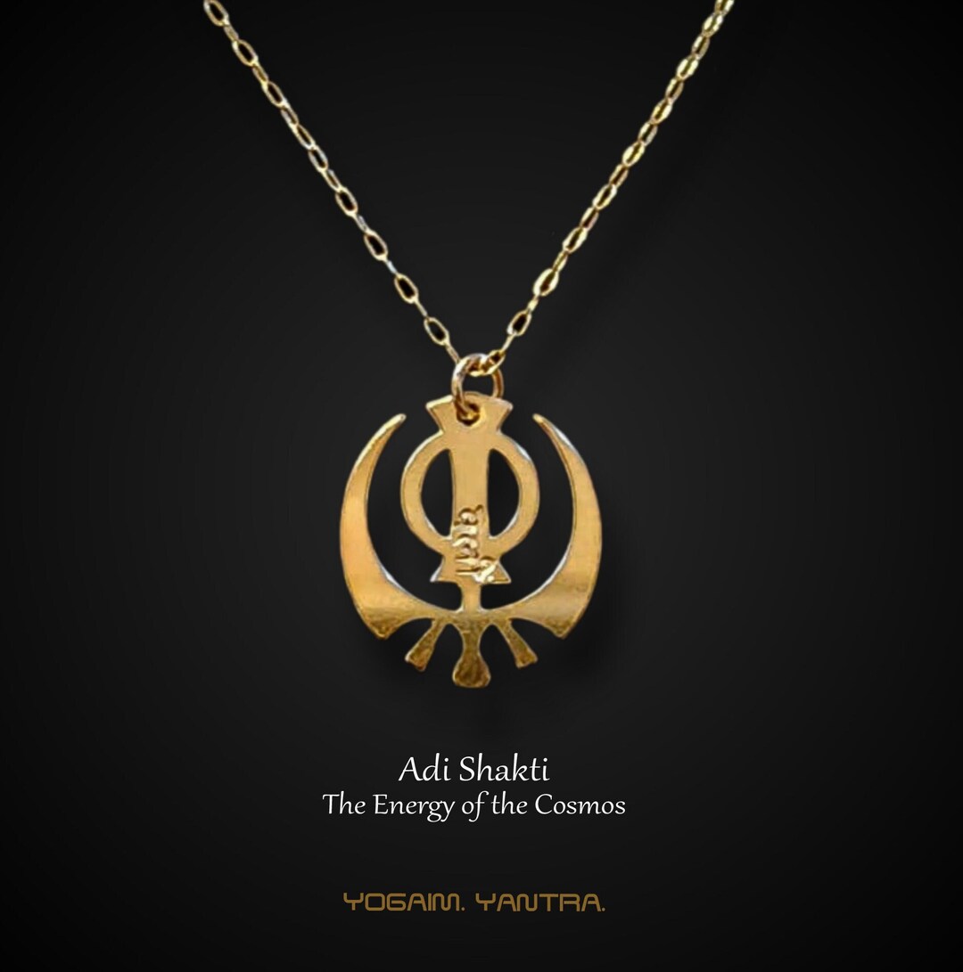Khanda Adi Shakti Necklace, Gold Devi Yantra Pendant, Sikhism Jewelry ...