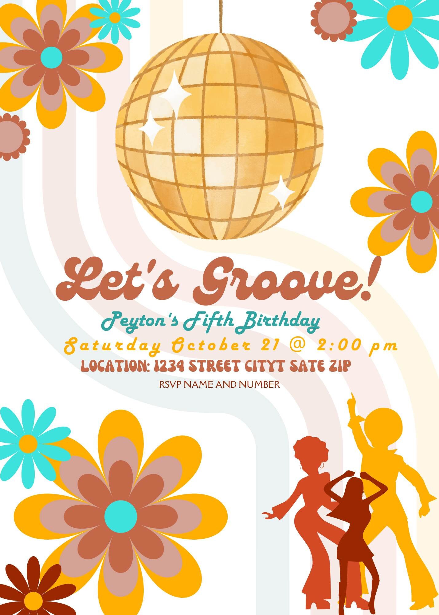 Let's Groove - Groovy - 70s Party - Disco - Birthday - Invitations - Digital Download - Etsy