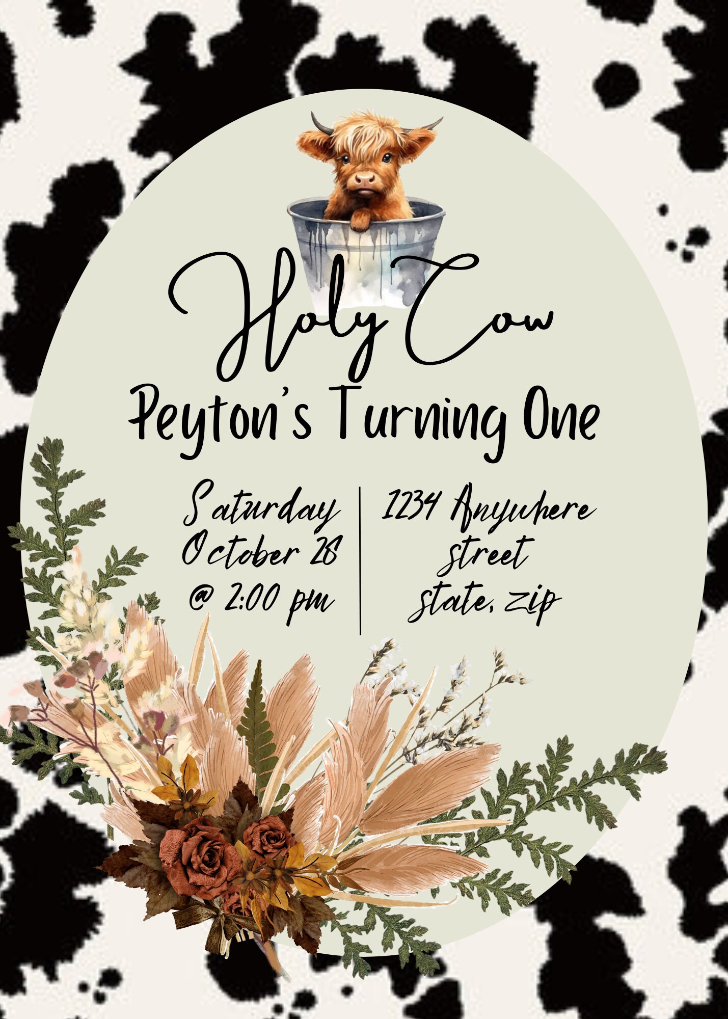 Cow Print - Holy Cow - Cow Print Invitations - Western Birthday ...