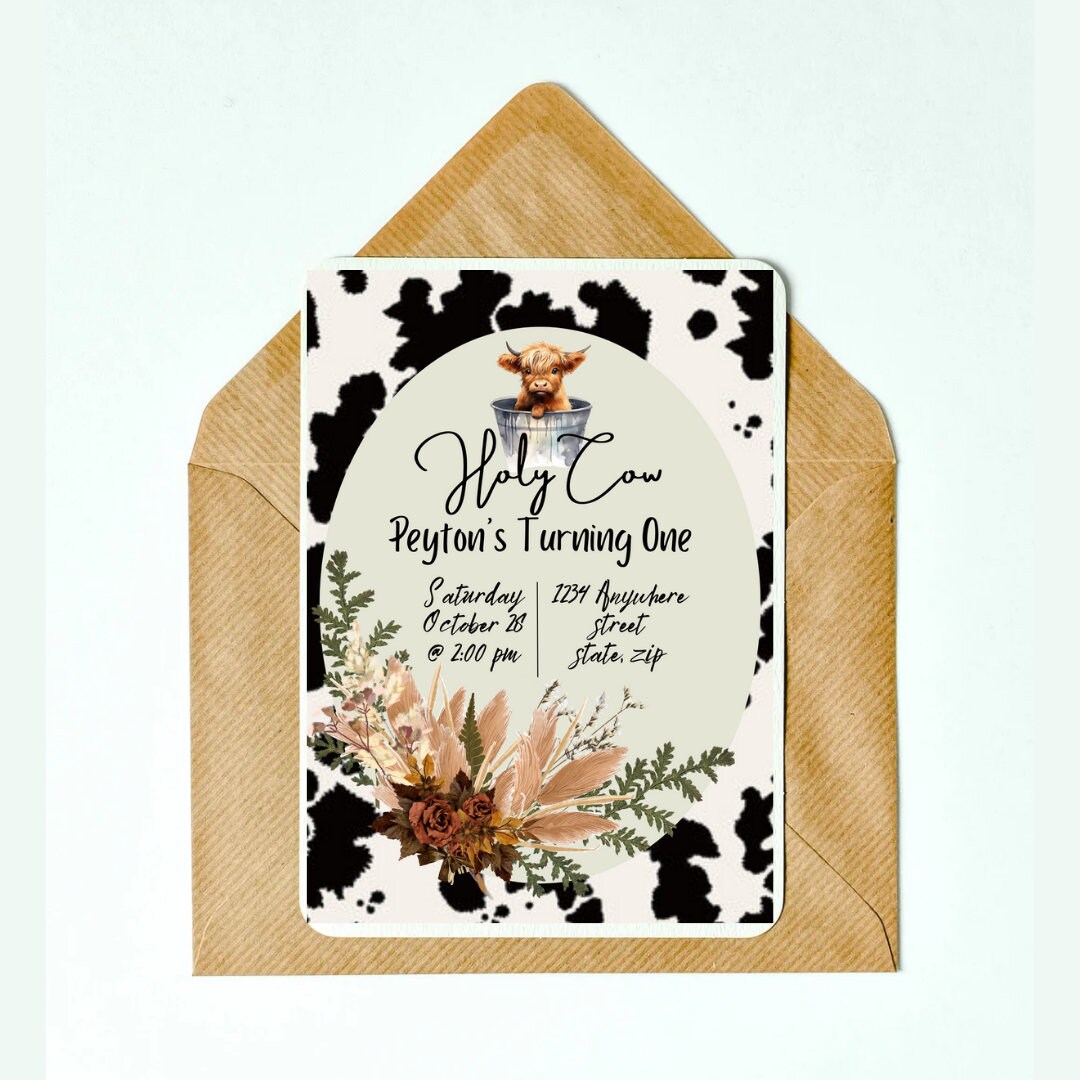 Cow Print - Holy Cow - Cow Print Invitations - Western Birthday ...