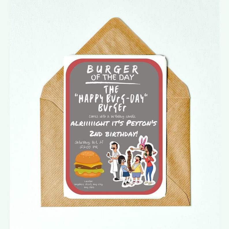 Bobs Burgers - Birthday - Invitations - Digital Downloads - Christmas ...