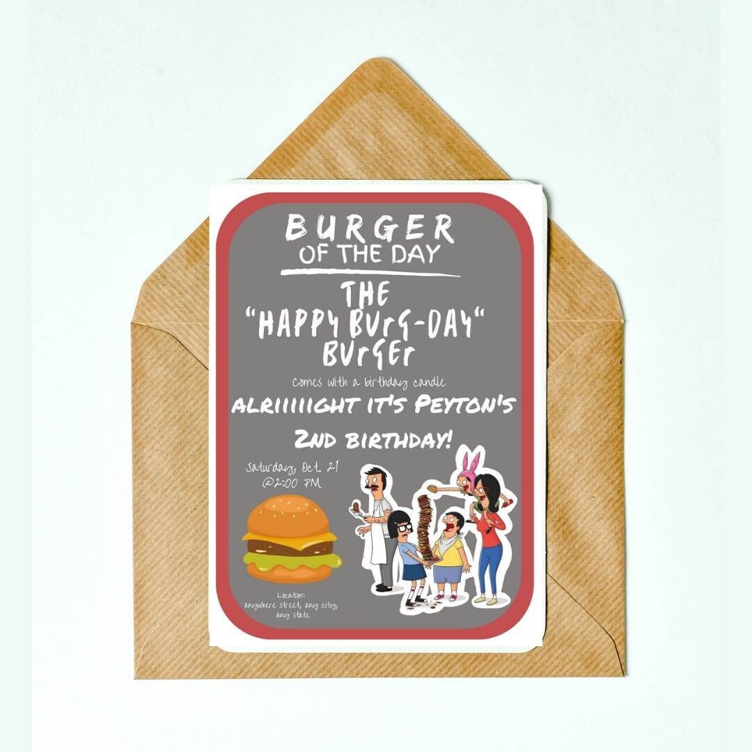 Bobs Burgers Birthday Invitations Digital Downloads Etsy