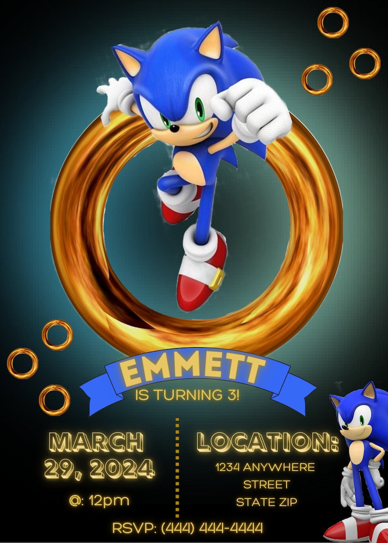 Sonic the Hedgehog - Sonic Birthday - Sonic Invitation - Digital ...