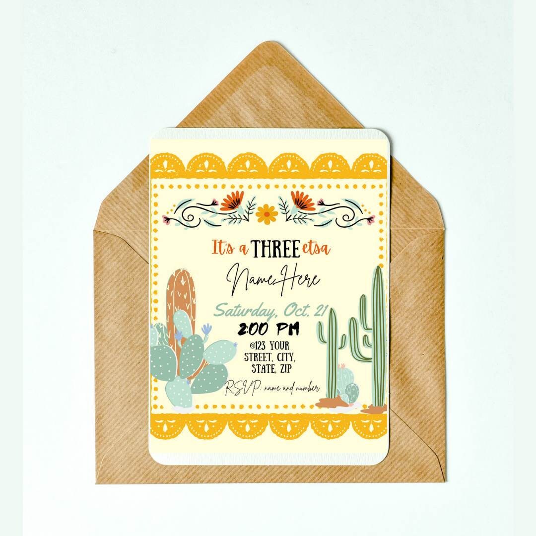 Three-esta - Birthday Party - Fiesta Invitations - Digital Downloads ...