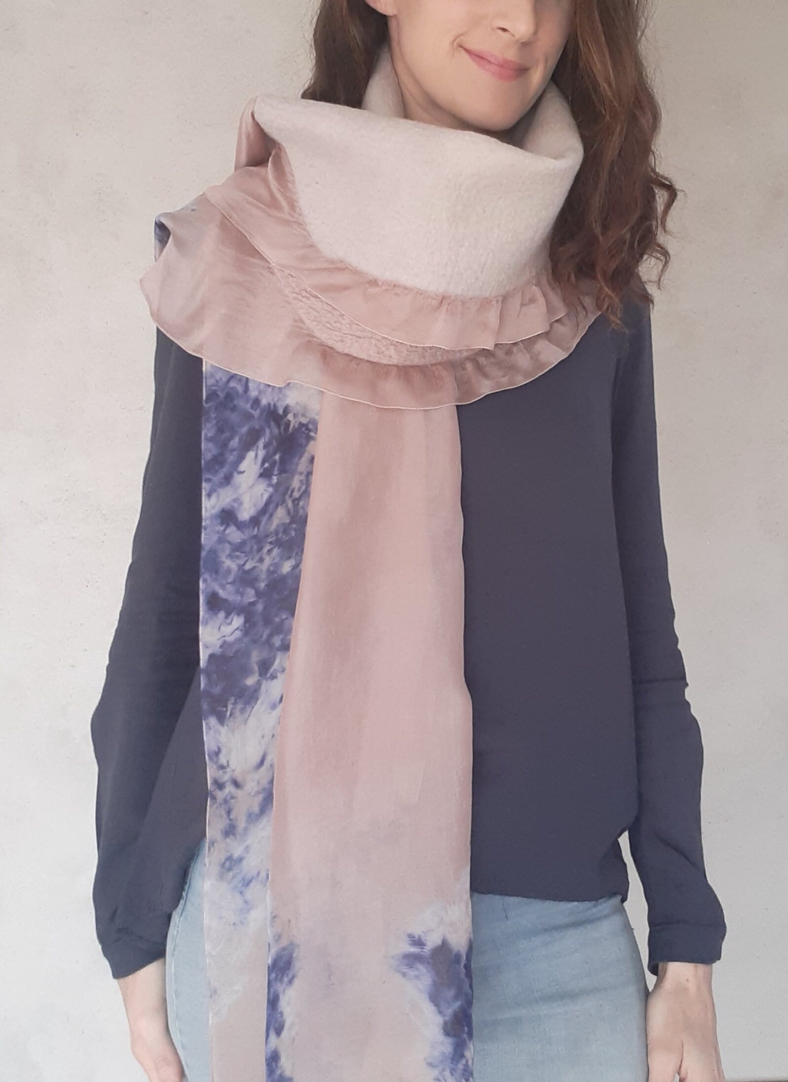 Large Felted Silk Chiffon Scarf Nuno Wool Modular Collar Feminine and ...