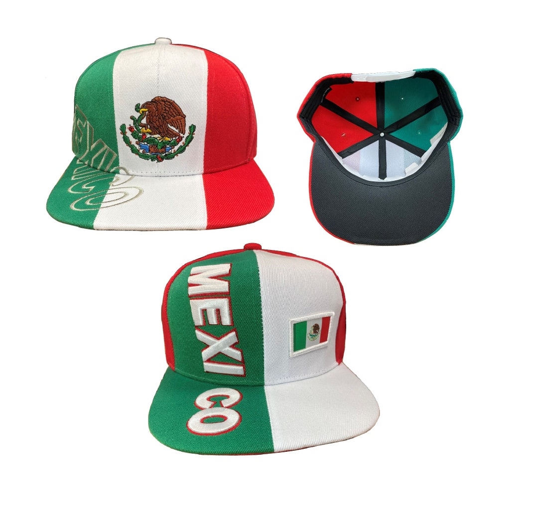 New Embroidered Mexico Logo Flag Cap Flat Bill Hat Polyester Escudo ...