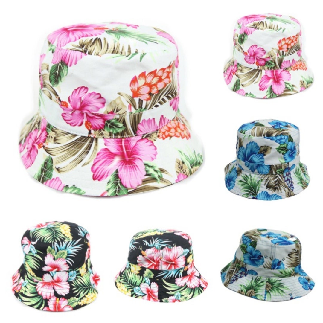 Hawaiian Bucket Hat Floral Travel Hats Tropical Hibiscus Fashion Cap ...