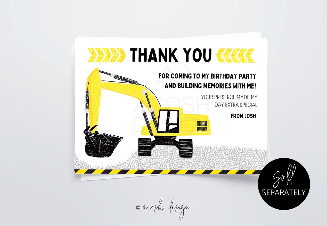 Construction Birthday Party Invitation, Digger Invitation, Excavator ...