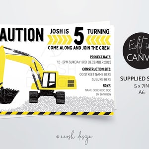 Construction Birthday Party Invitation, Digger Invitation, Excavator ...