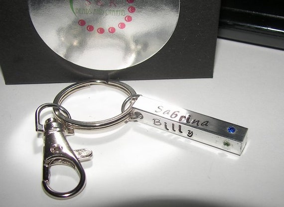 4 sided bar key chain custom personalized hand stamped | Etsy