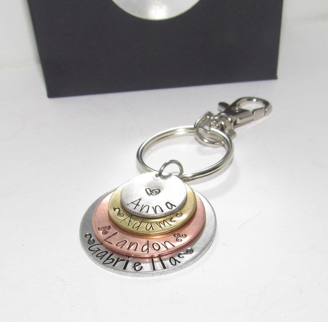 4 Layer Keychain Charm With Kids Names, Custom Personalized Hand ...