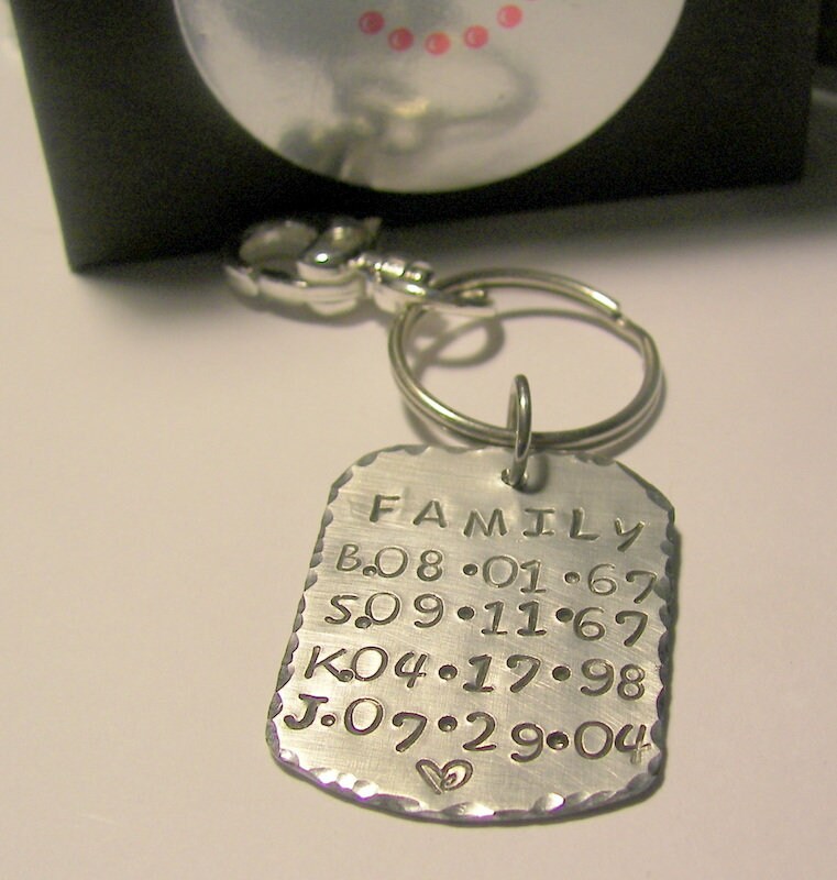 Family Birthday Key Ring With Kids Names and Birth Dates, Hand Stamped ...