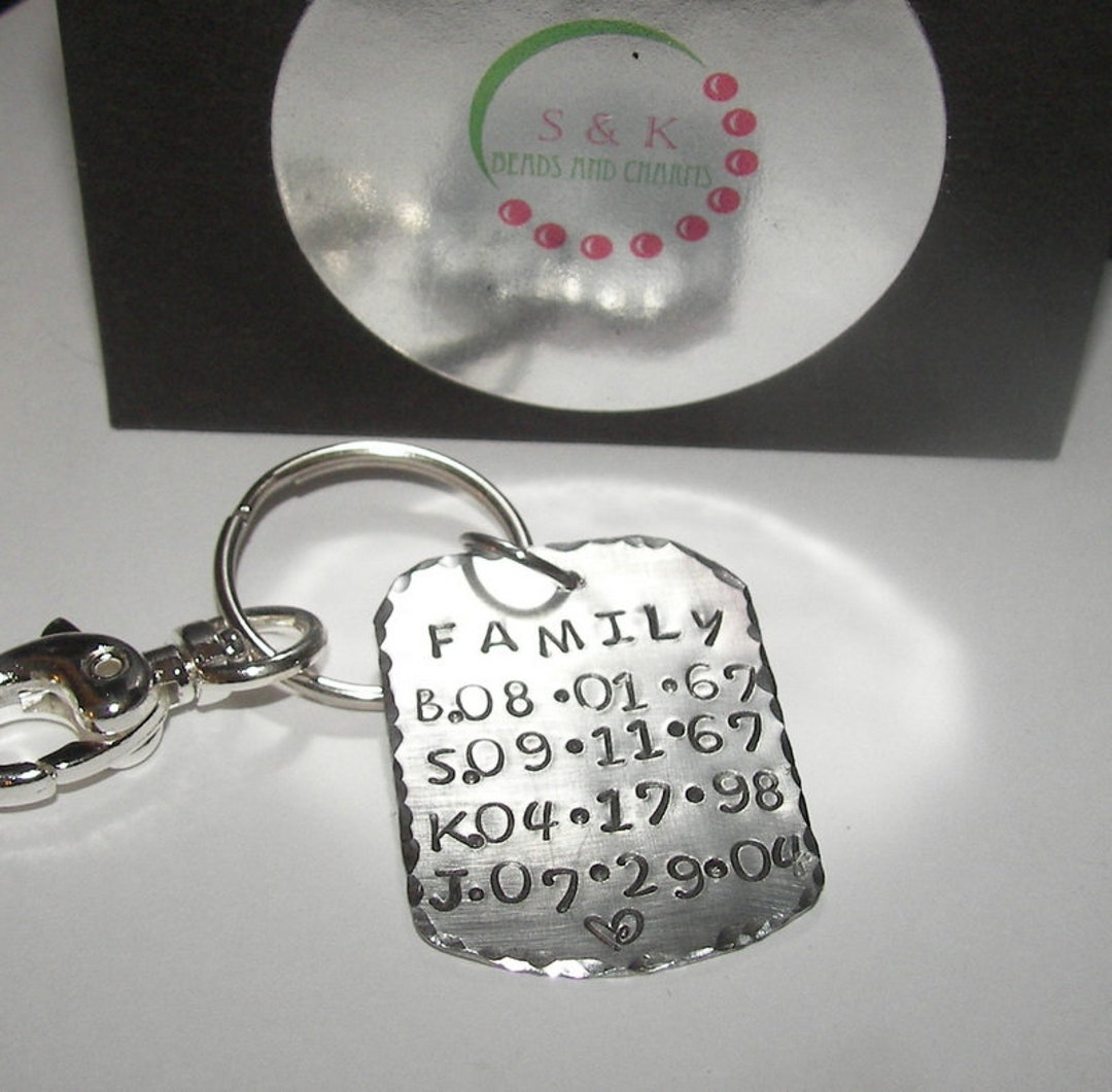 Family Birthday Key Ring With Kids Names and Birth Dates, Hand Stamped ...