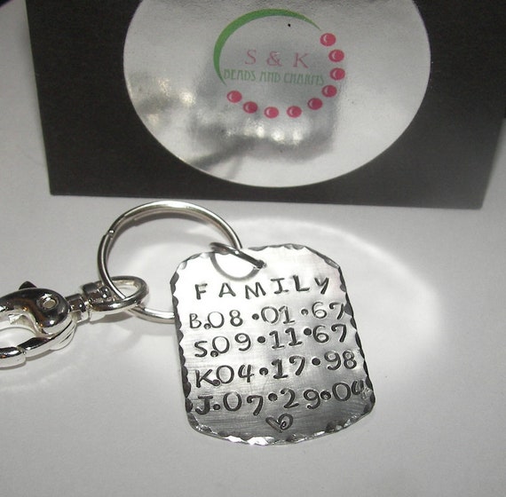 Family birthday keychain with kids names and birth dates hand | Etsy