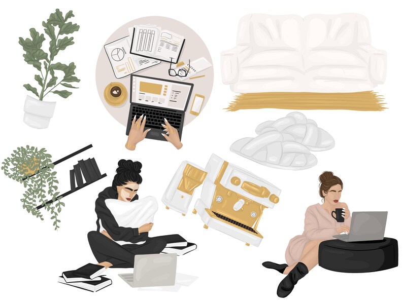 Work From Home Clipart Set POD Scrapbook Invitations Planners Hustle ...