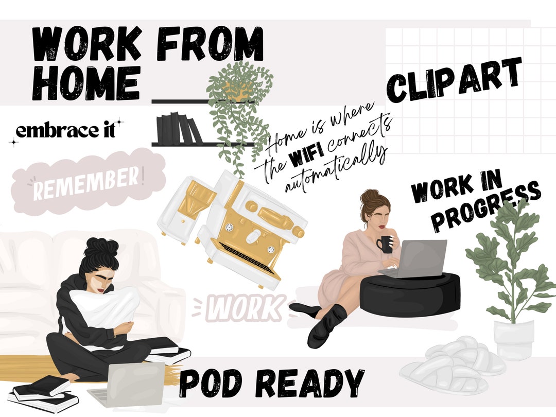 Work From Home Clipart Set POD Scrapbook Invitations Planners Hustle ...