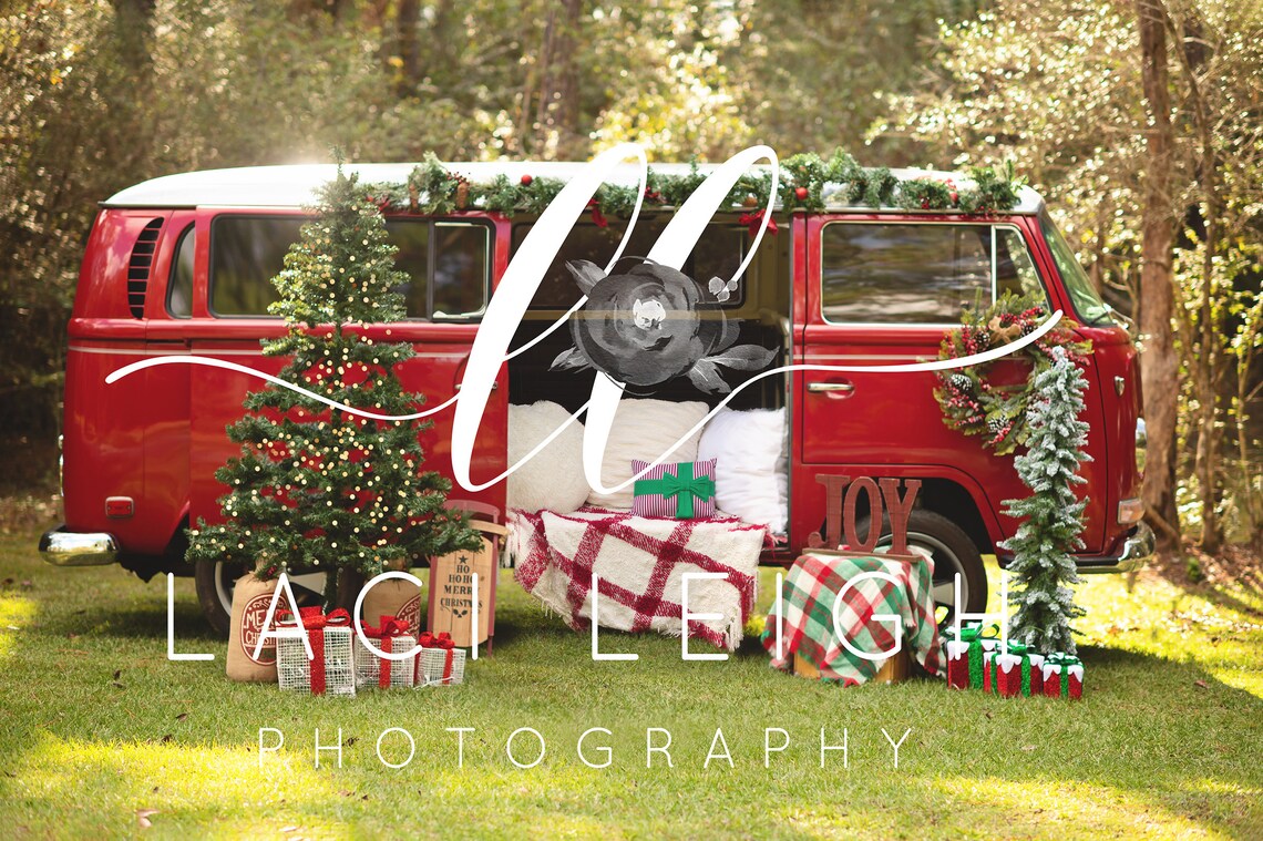 Christmas VW Bus Backdrop, Christmas Backdrop, VW Bus Backdrop, Holiday ...