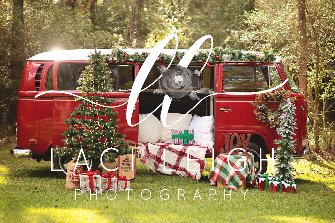 Christmas VW Bus Backdrop, Christmas Backdrop, VW Bus Backdrop, Holiday ...