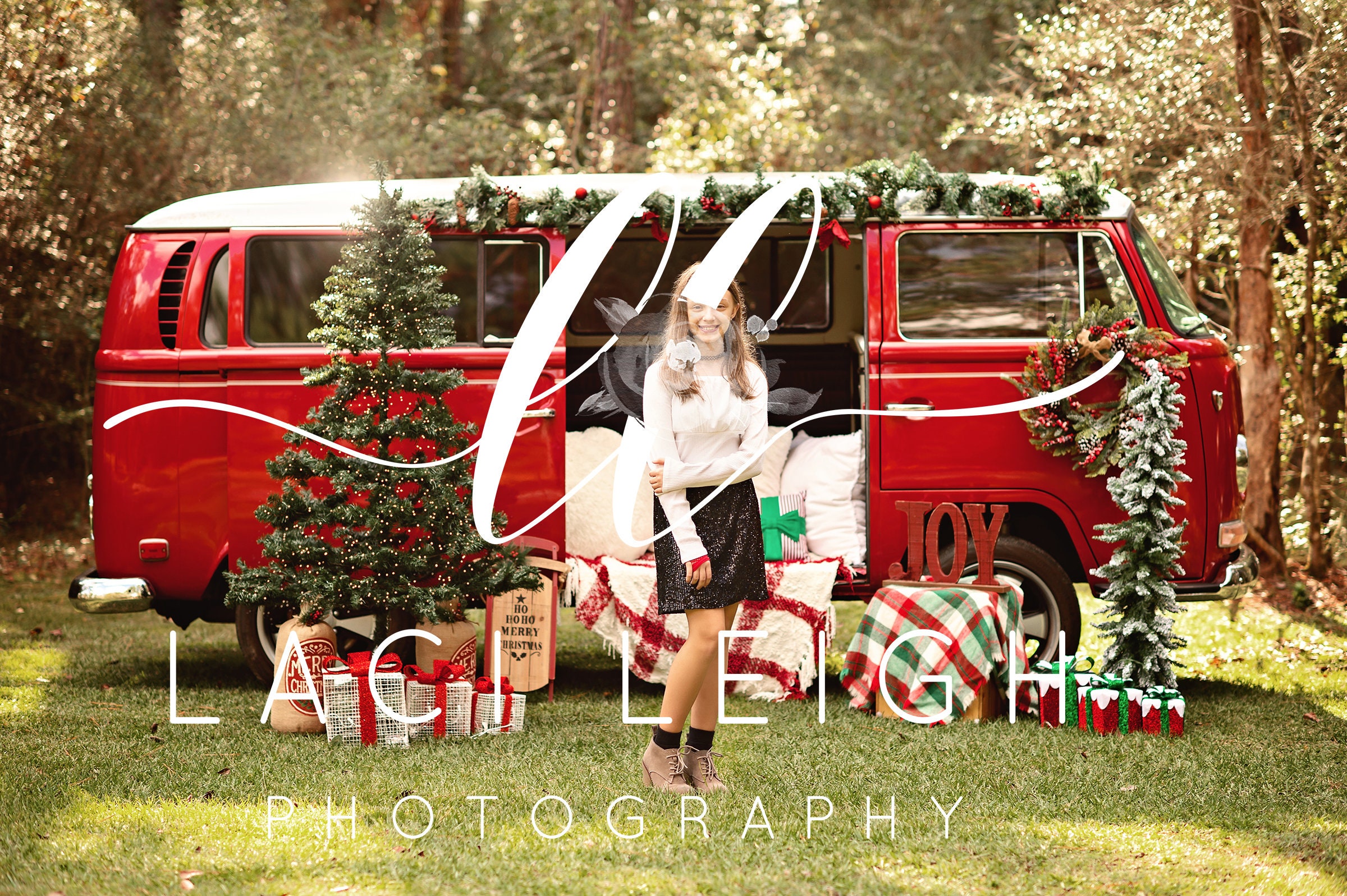 Christmas VW Bus Backdrop, Christmas Backdrop, VW Bus Backdrop, Holiday ...