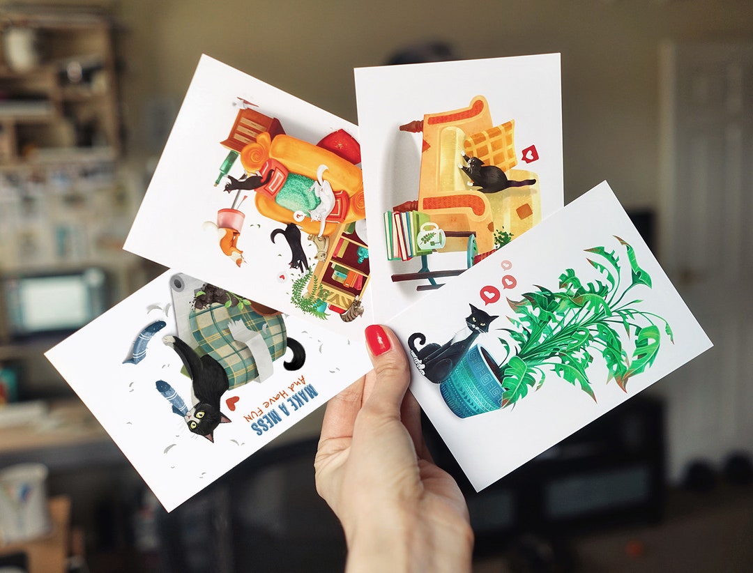 Art Postcard Set Cute Cat Postcards Cat Art Print Tuxedo - Etsy