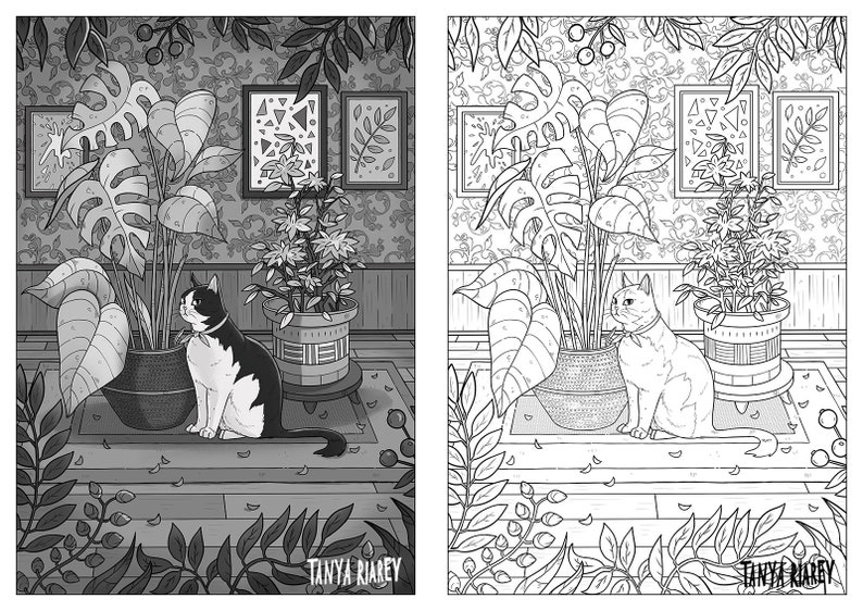 6 Printable Adult Coloring Pages Boho Nordic Interior Cat - Etsy