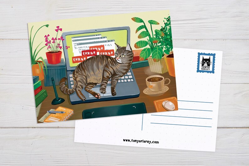 Cat Postcard Set Art Postcards Cat Art Print Cat Bookmark - Etsy