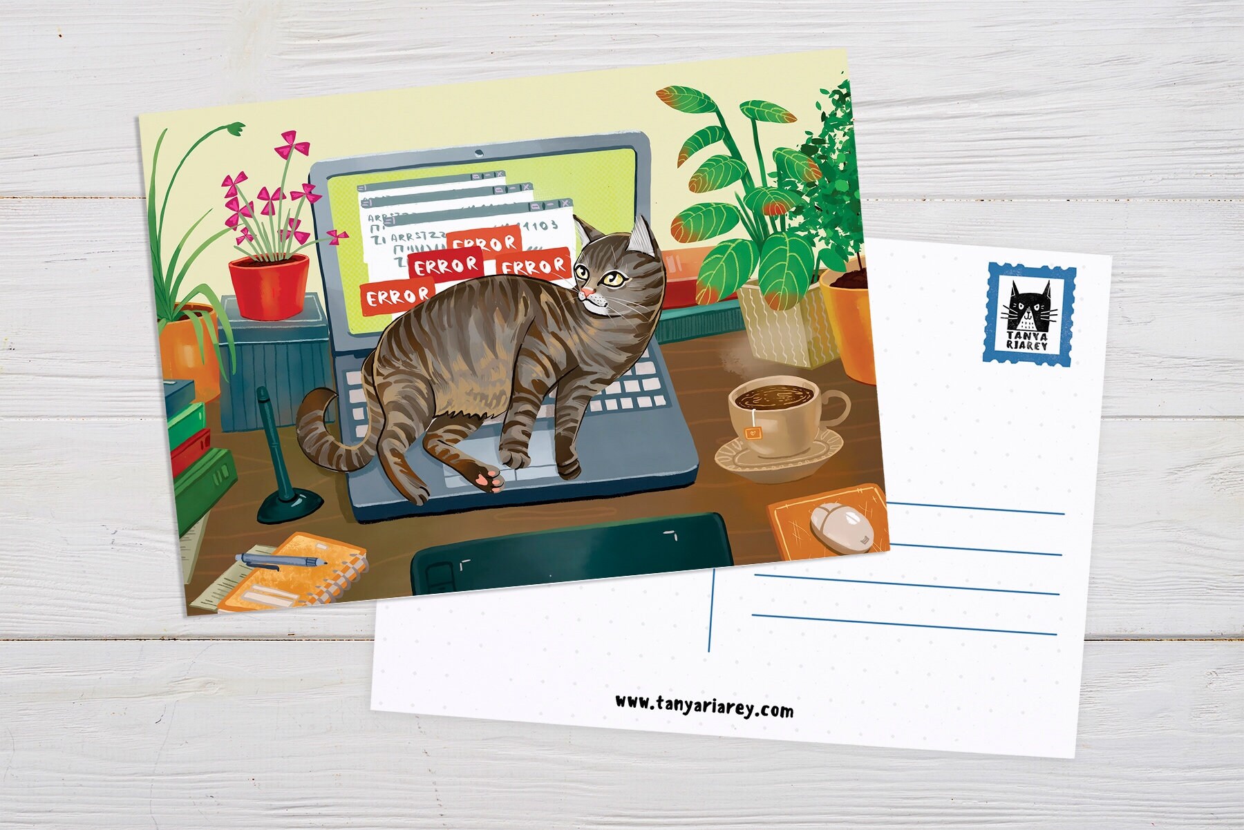 Work From Home Postcard Freelancer Card Tabby Cat Digital | Etsy