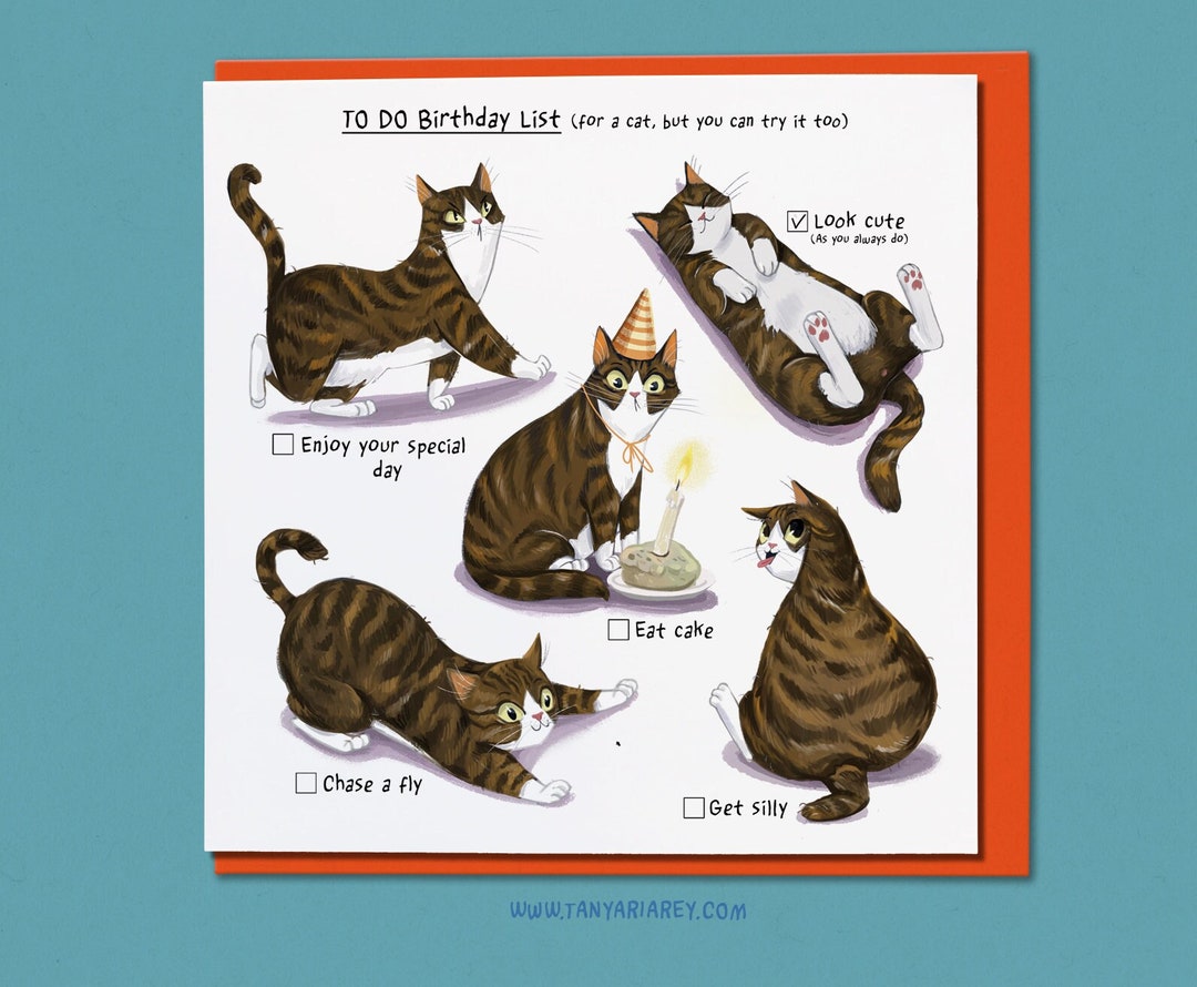 Tabby Cat Birthday Card, Funny Birthday Card, Bengal Cat Art - Etsy